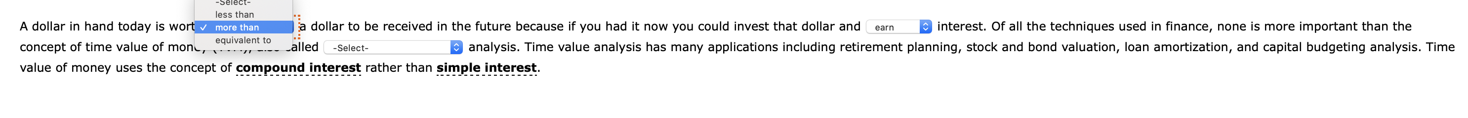 Solved -Select- less than more than equivalent to earn A | Chegg.com