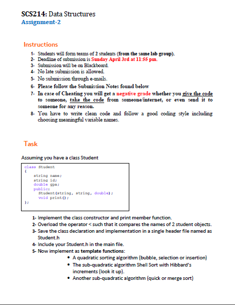 SCS214: Data Structures Assignment-2 Instructions 1- | Chegg.com