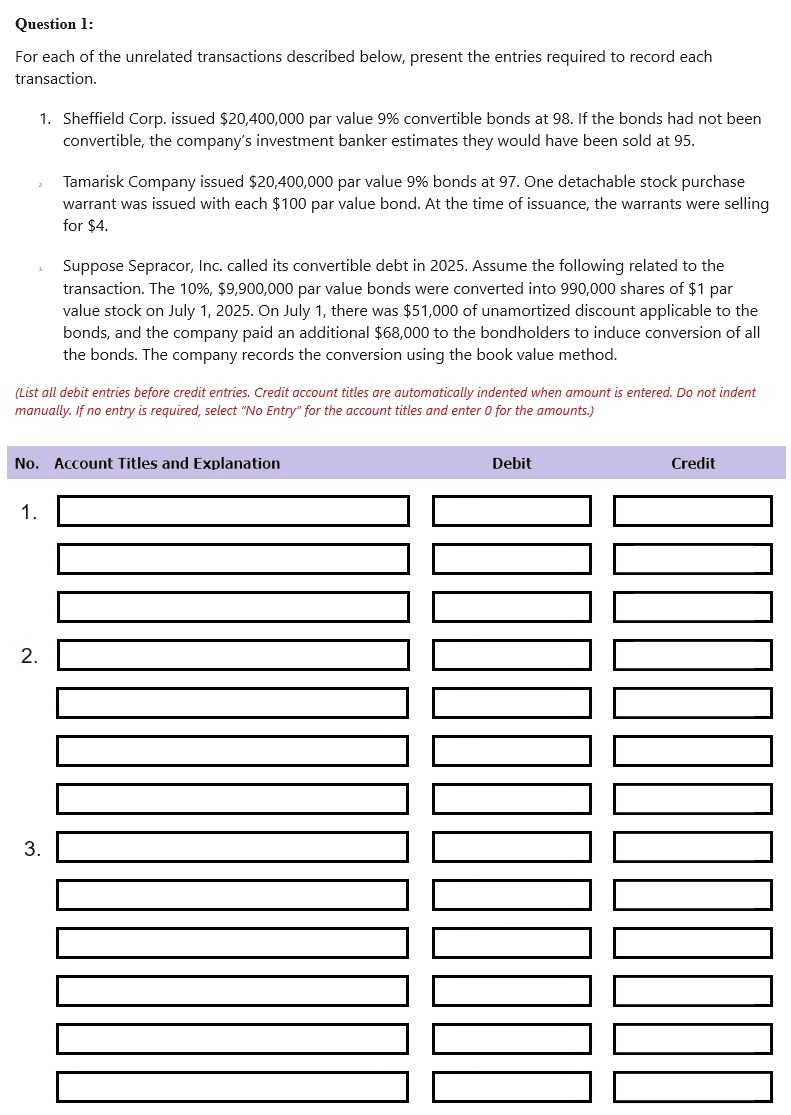 Solved Question 1:For each of the unrelated transactions | Chegg.com