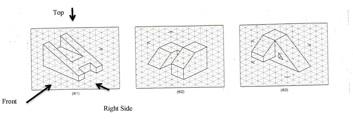 Solved Complete the top, front and right-side view of the | Chegg.com