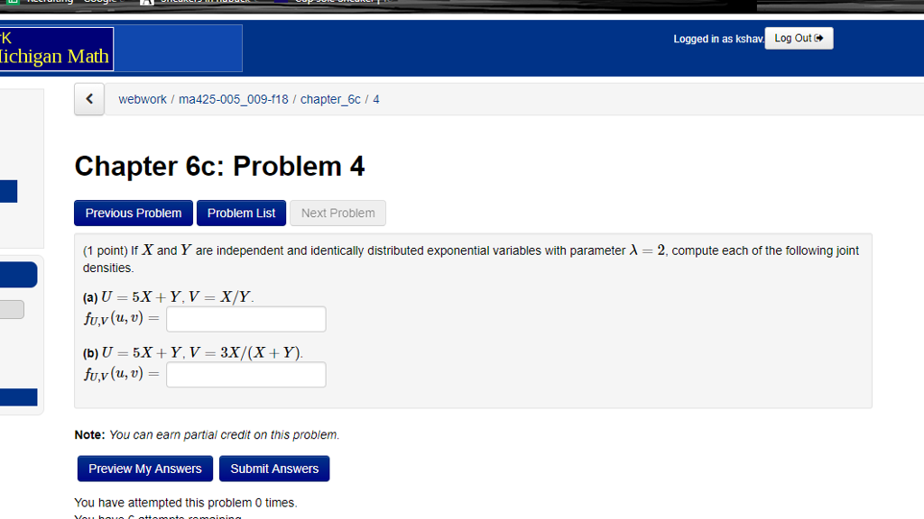 Solved Logged in as kshav Log Out ichigan Math webwork | Chegg.com