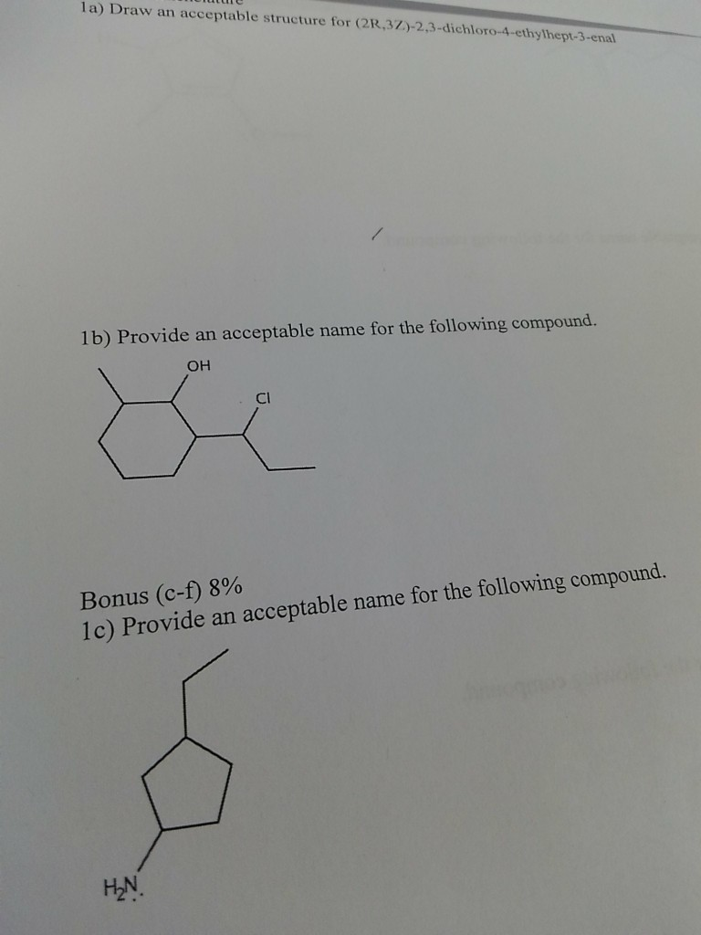 Solved 1 a) Draw an acceptable structure for | Chegg.com