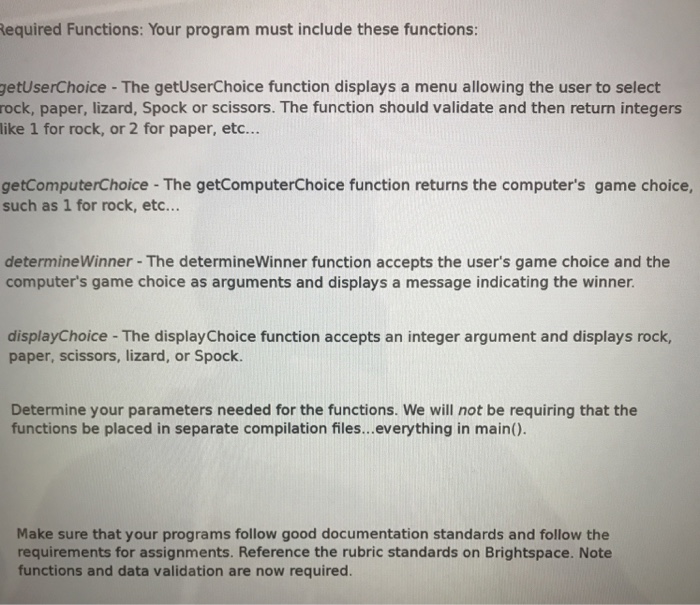 Solved PROGRAM SPECIFICATION Rock, Paper, Scissors, Lizard, | Chegg.com