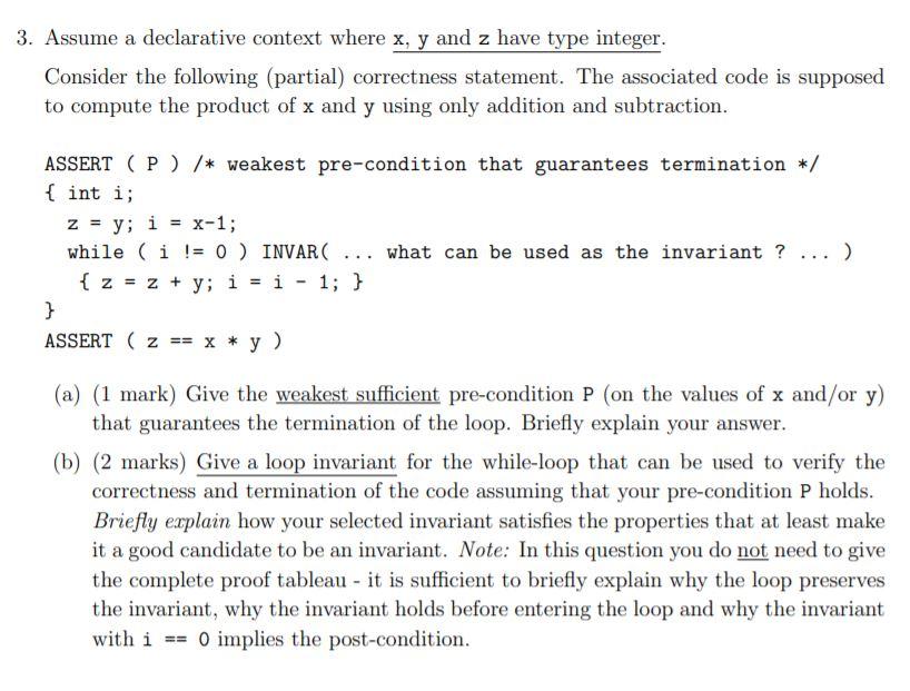 Solved 3. Assume a declarative context where x, y and z have | Chegg.com