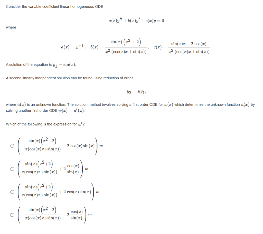 Solved Consider the variable coefficient linear homogeneous | Chegg.com