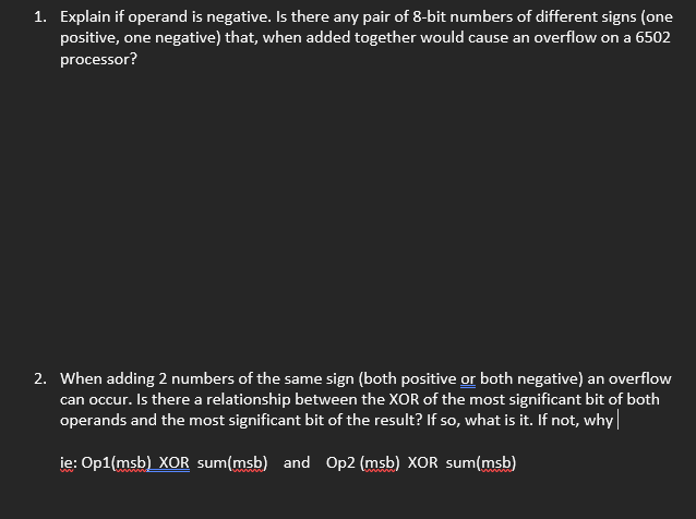Solved 1. Explain if operand is negative. Is there any pair | Chegg.com
