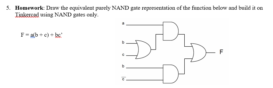 Solved 5. Homework: Draw the equivalent purely NAND gate | Chegg.com