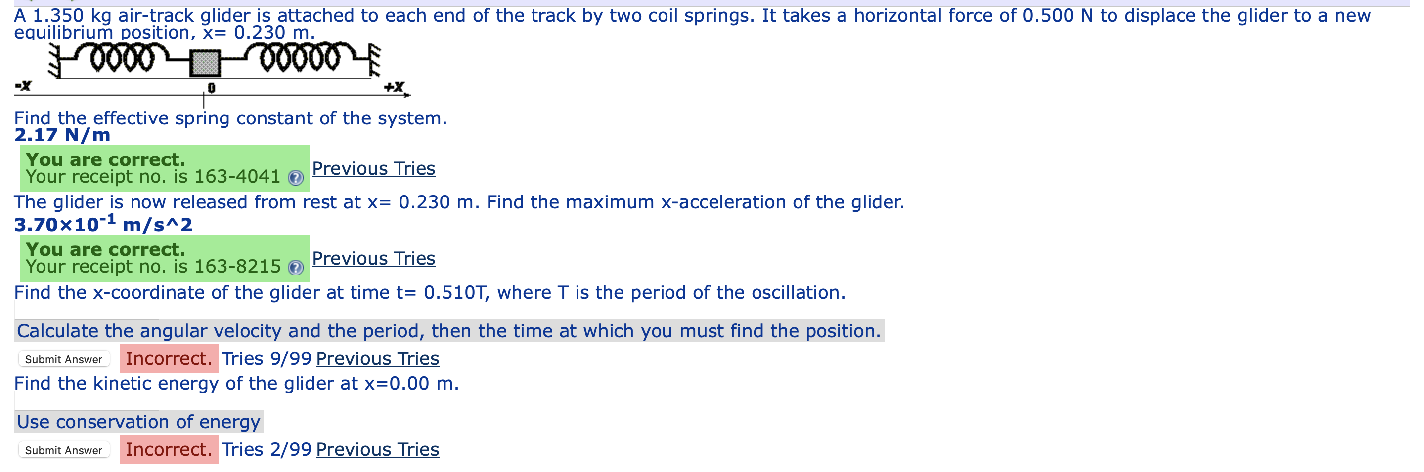 Solved A 1.350 kg air-track glider is attached to each end | Chegg.com