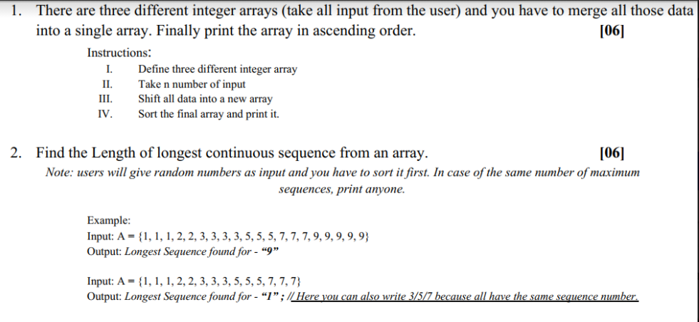 Solved 1. There are three different integer arrays (take all | Chegg.com