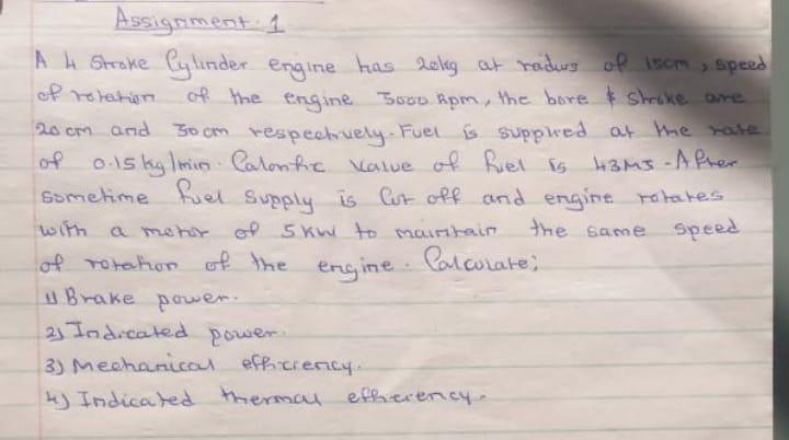 Solved Assignment 1 A 4 Stroke Cylinder engine has deleg at | Chegg.com