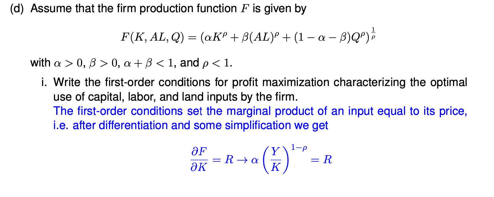 (d) Assume that the firm production function F is | Chegg.com
