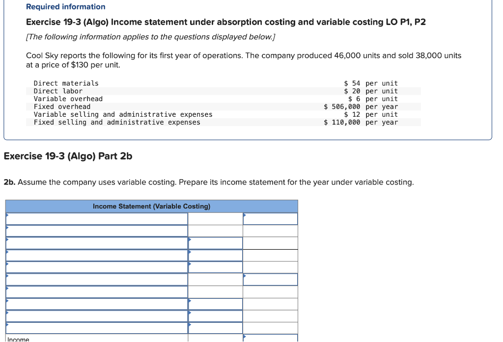 Solved Required information Exercise 19-3 (Algo) Income | Chegg.com