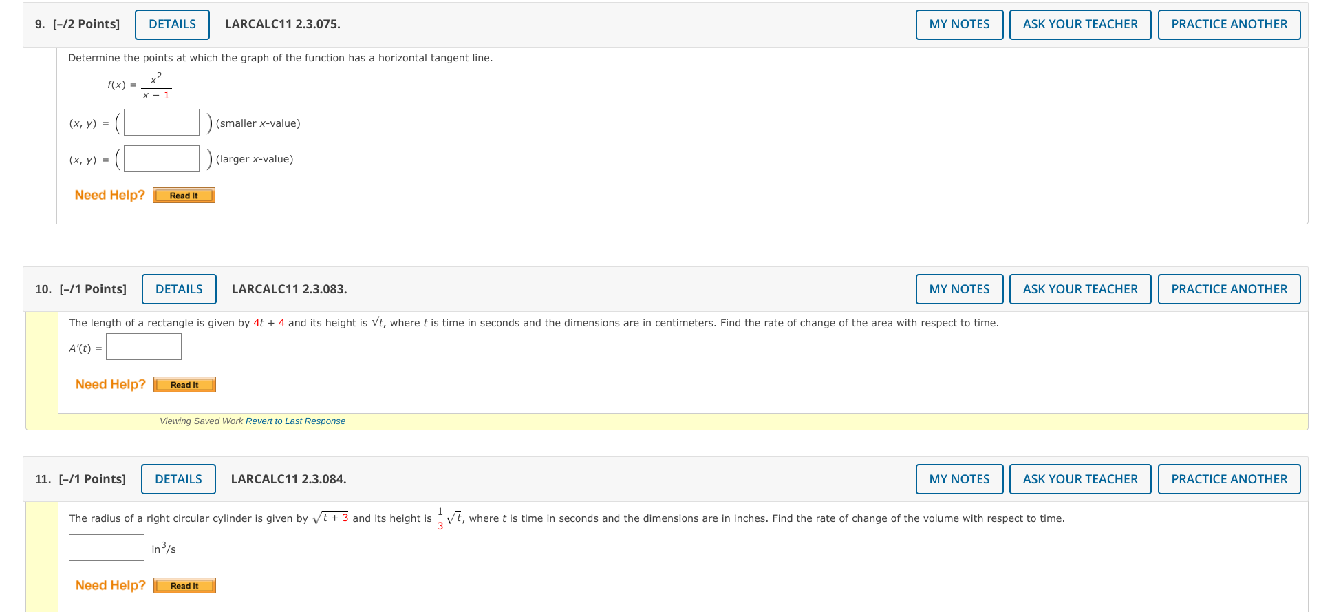 Solved 9. [-12 Points] DETAILS LARCALC11 2.3.075. MY NOTES | Chegg.com