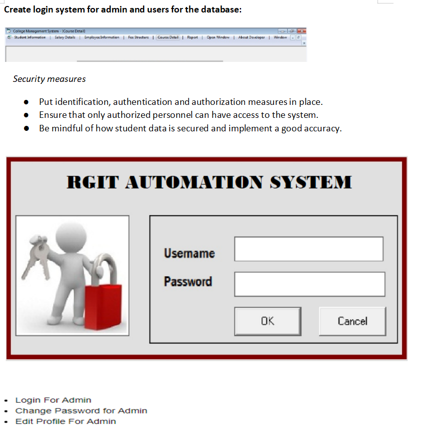 Create login system for admin and users for the | Chegg.com