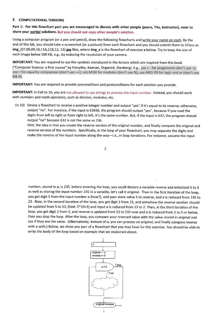 Solved F. COMPUTATIONAL THINKING Part 1: For this flowchart | Chegg.com