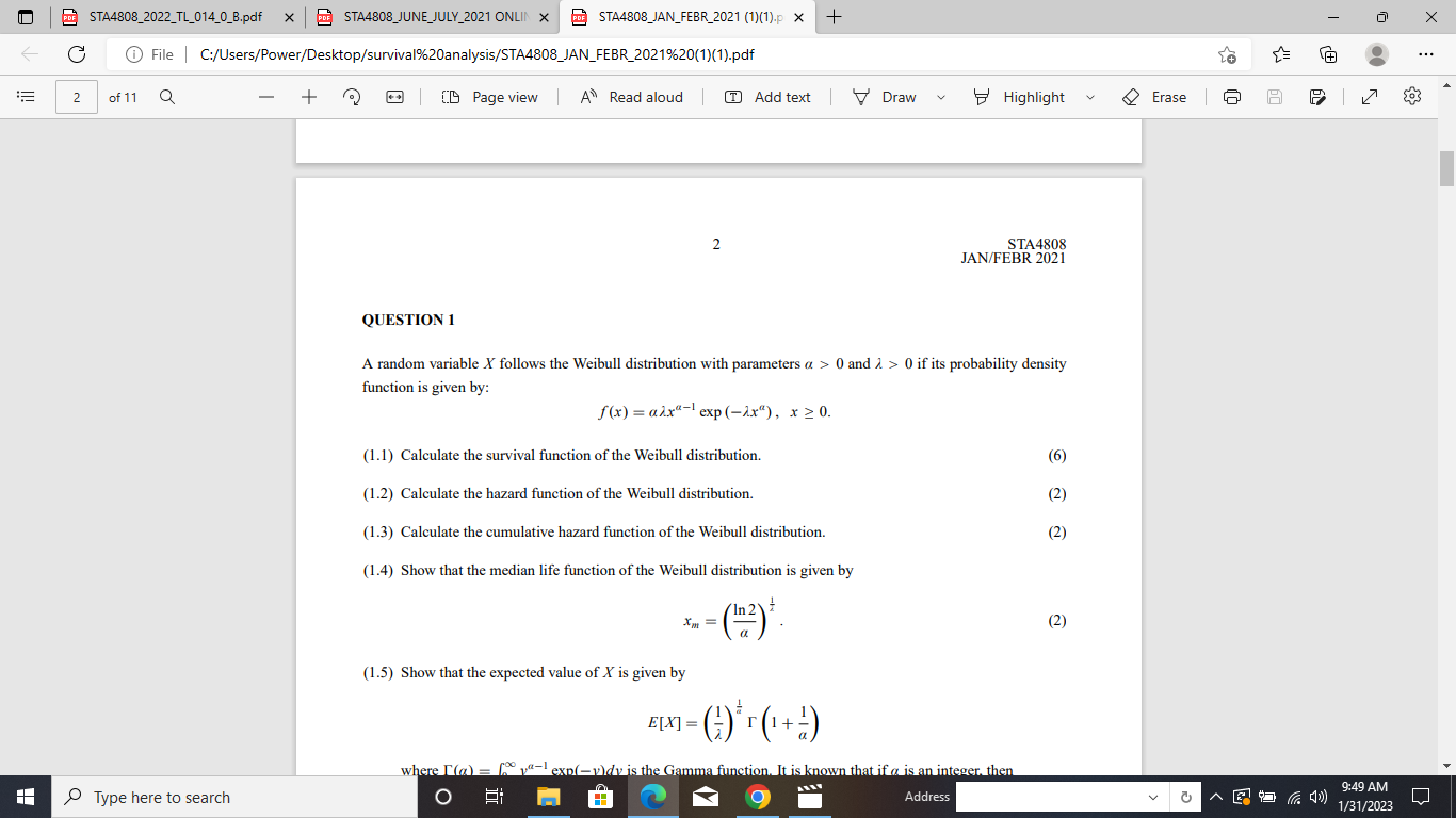 Solved A Random Variable X Follows The Weibull Distribution 