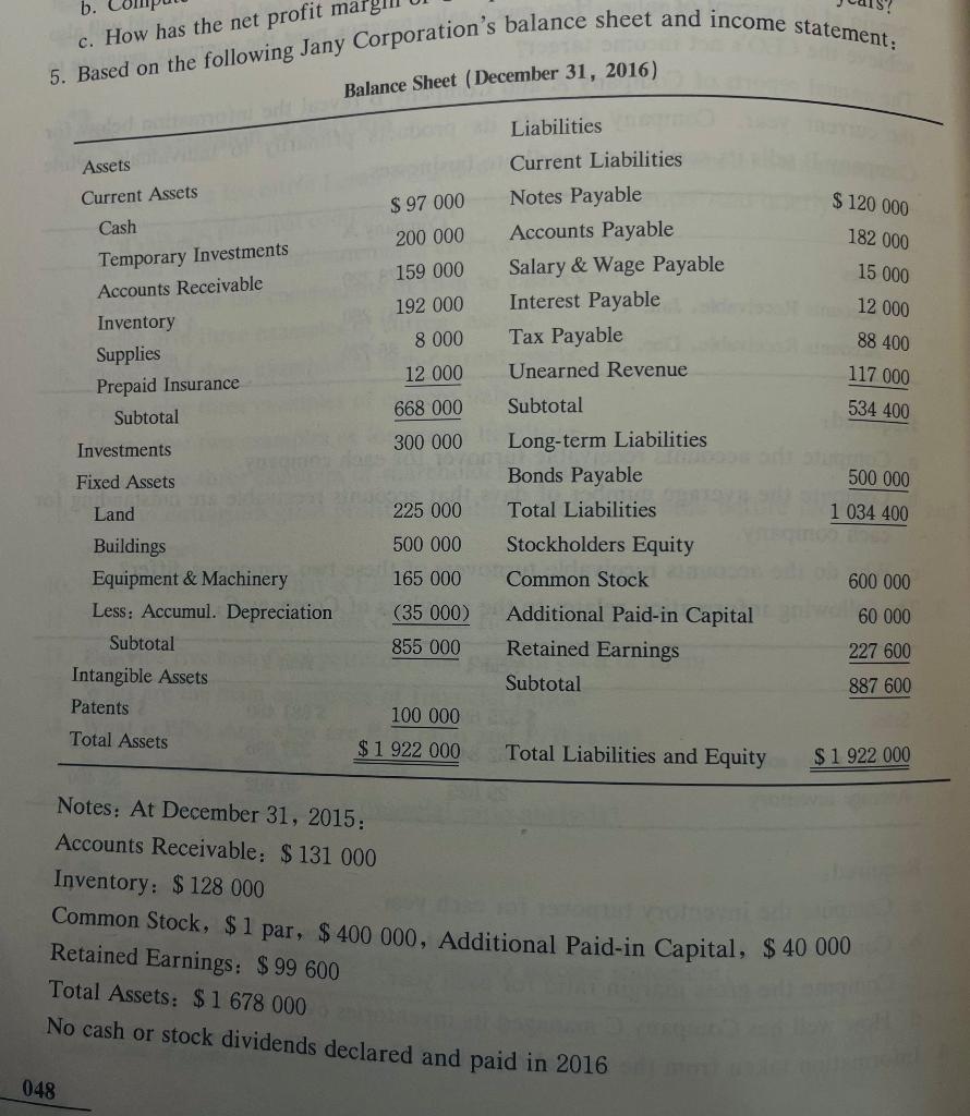 Solved c. How has the net profit Notes: At December 31, | Chegg.com