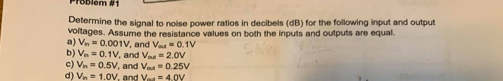 Solved Problem #1 Determine the signal to noise power ratios | Chegg.com