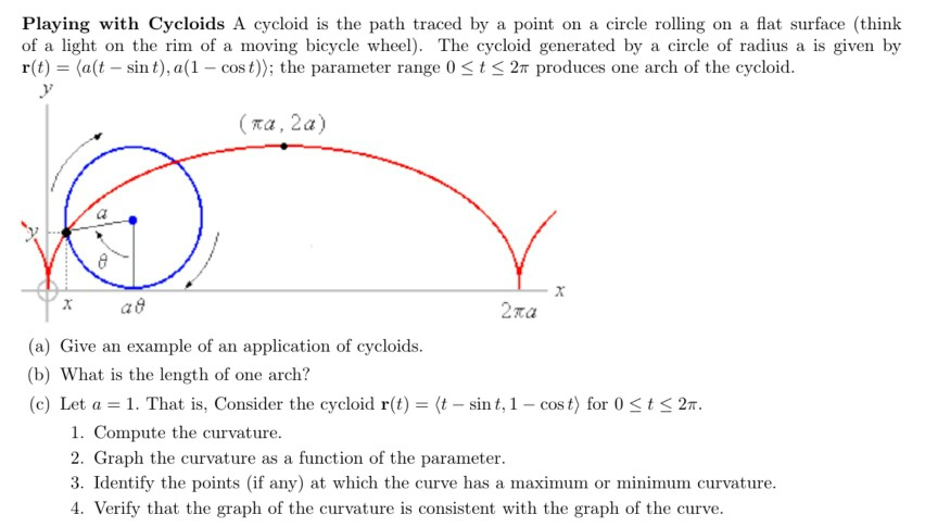Solved Playing with Cycloids A cycloid is the path traced by | Chegg.com