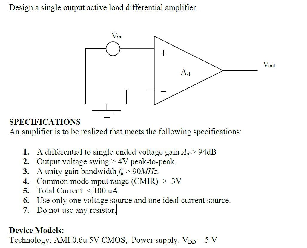 Solved Design a single output active load differential | Chegg.com