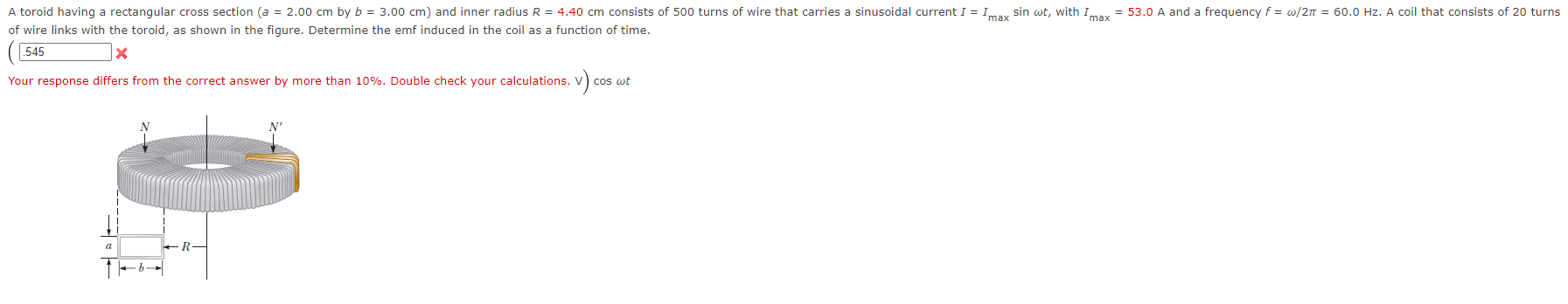 Solved A toroid having a rectangular cross section (a = 2.00 | Chegg.com