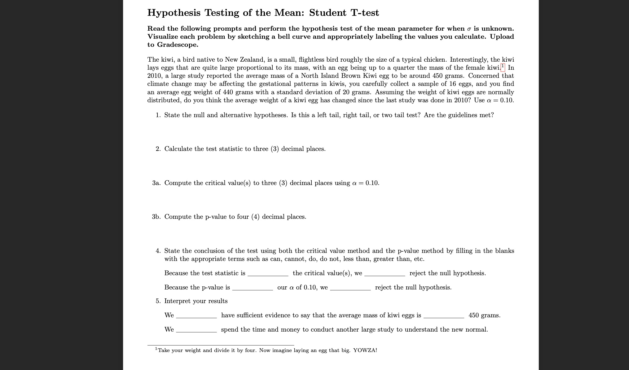 Solved Hypothesis Testing of the Mean: Student T-test Read | Chegg.com