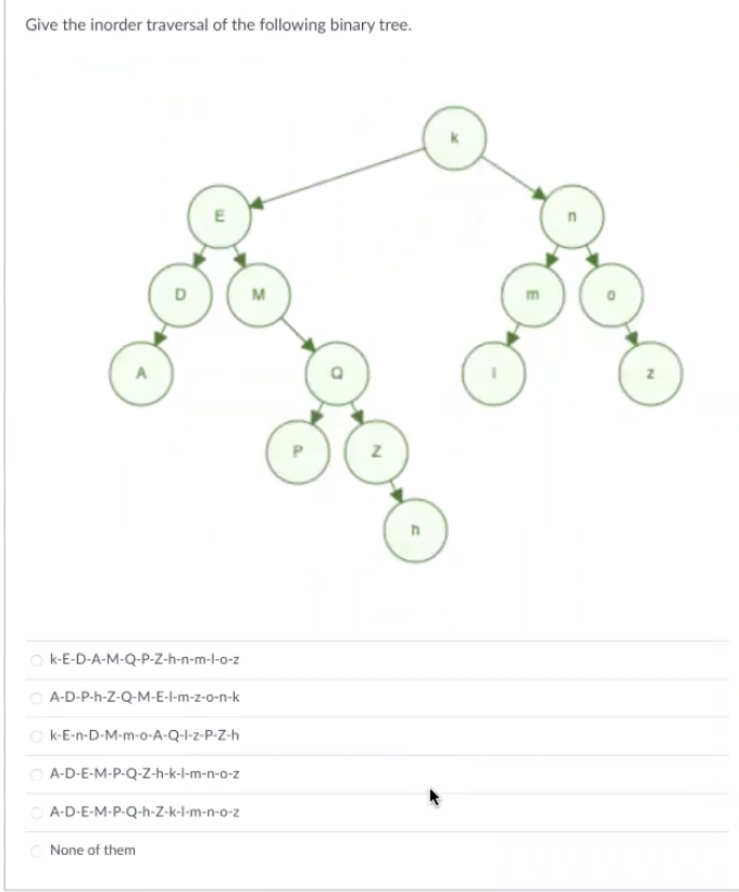 Solved Give the inorder traversal of the following binary | Chegg.com