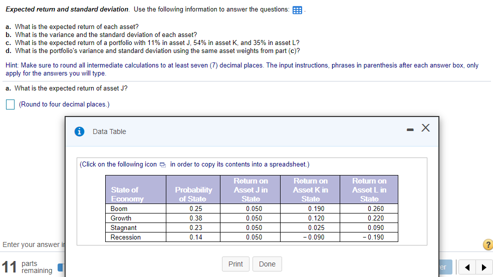 Solved Expected return and standard deviation. Use the | Chegg.com