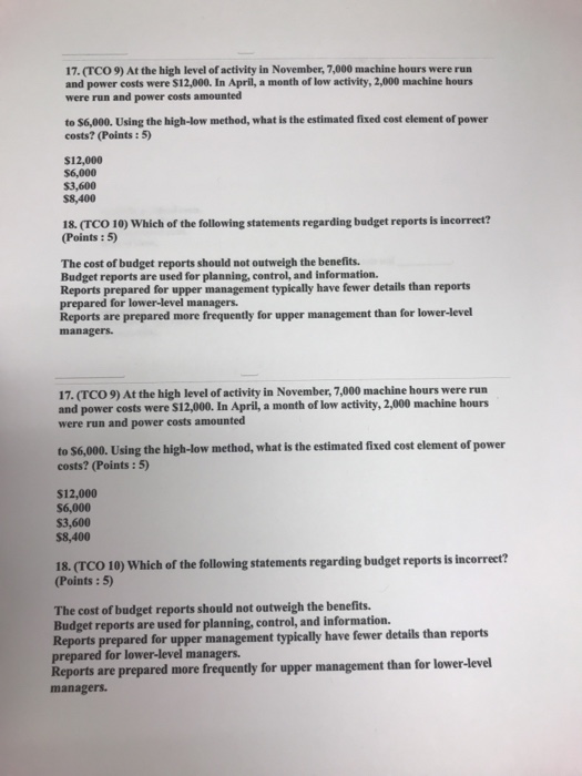 Solved 17. (TCO 9) At the high level of activity in | Chegg.com