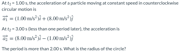 Solved At t1 = 1.00 s, the acceleration of a particle moving | Chegg.com