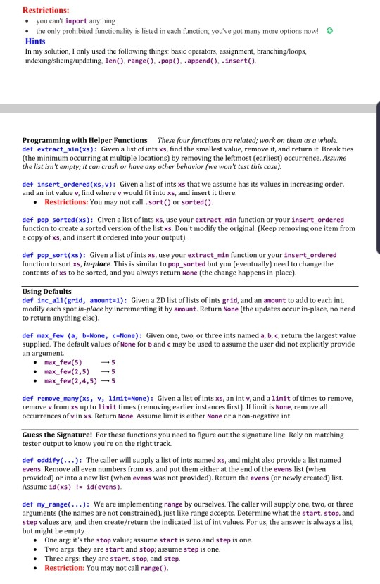 Solved Restrictions: • you can't import anything • the only | Chegg.com