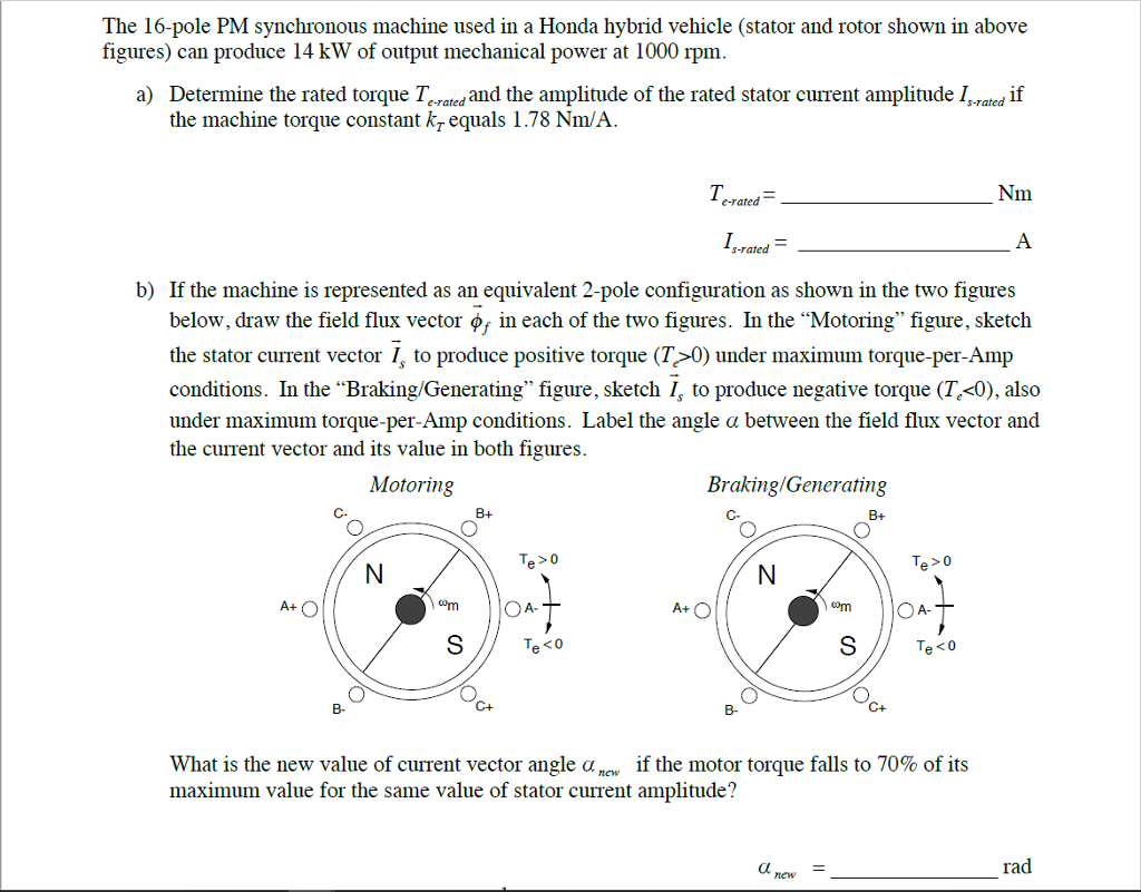 Solved The 16-pole PM synchronous machine used in a Honda | Chegg.com