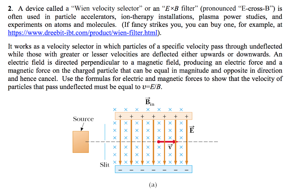 Solved 2. A device called a "Wien velocity selector" or an | Chegg.com