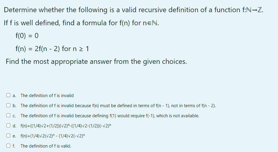 Solved Determine whether the following is a valid recursive | Chegg.com