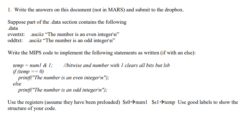 Solved What is the code for each of these problems? (in MARS | Chegg.com