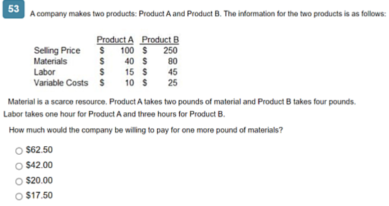 Solved 53 A company makes two products: Product A and | Chegg.com