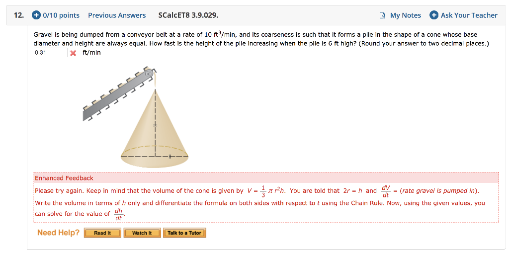 Solved 12. + 0/10 points Previous Answers CalcET8 3.9.029. | Chegg.com