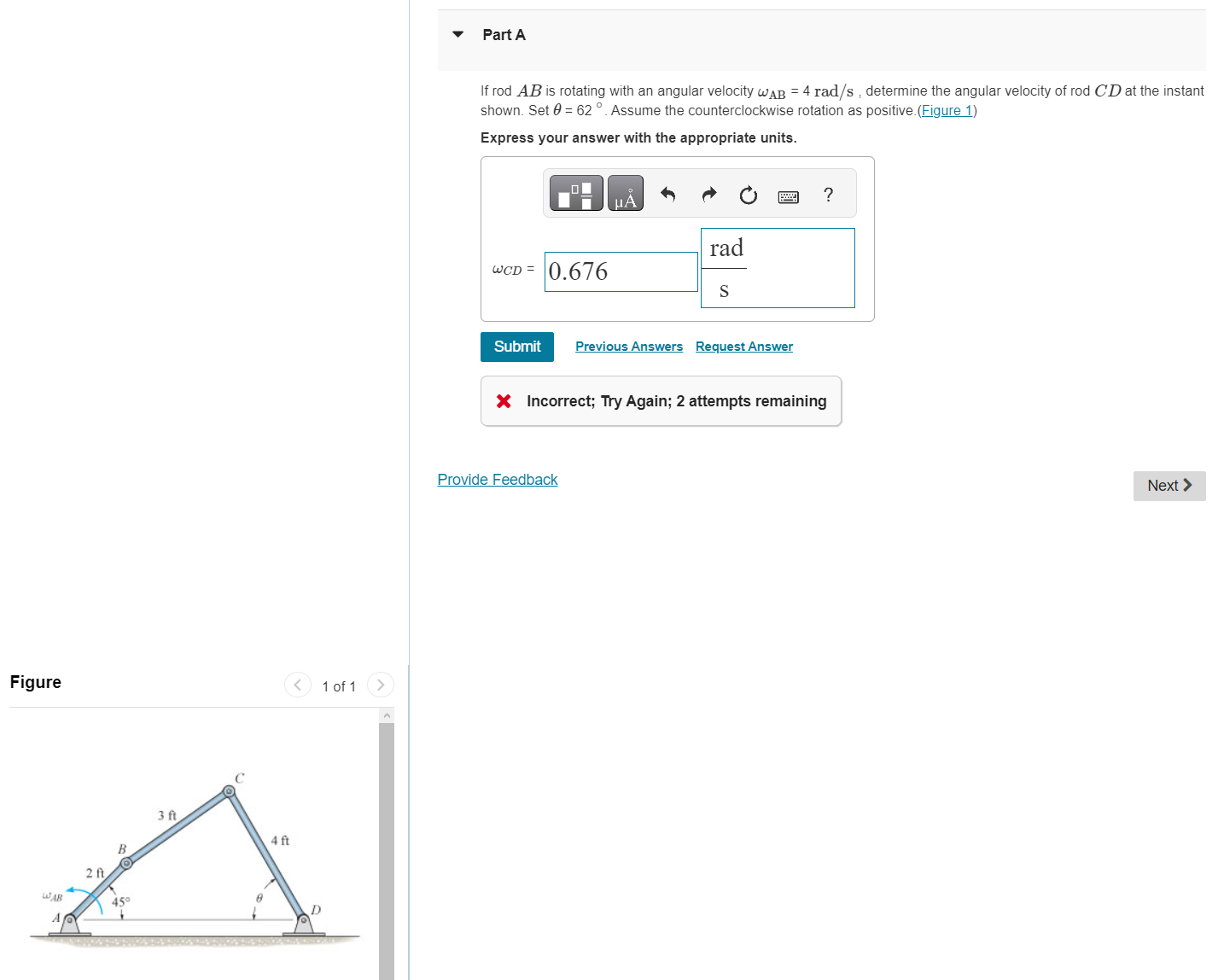 Solved If rod AB is rotating with an angular velocity | Chegg.com