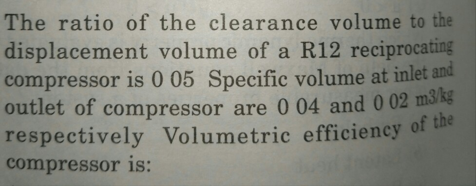 Solved The ratio of the clearance volume to the displacement | Chegg.com