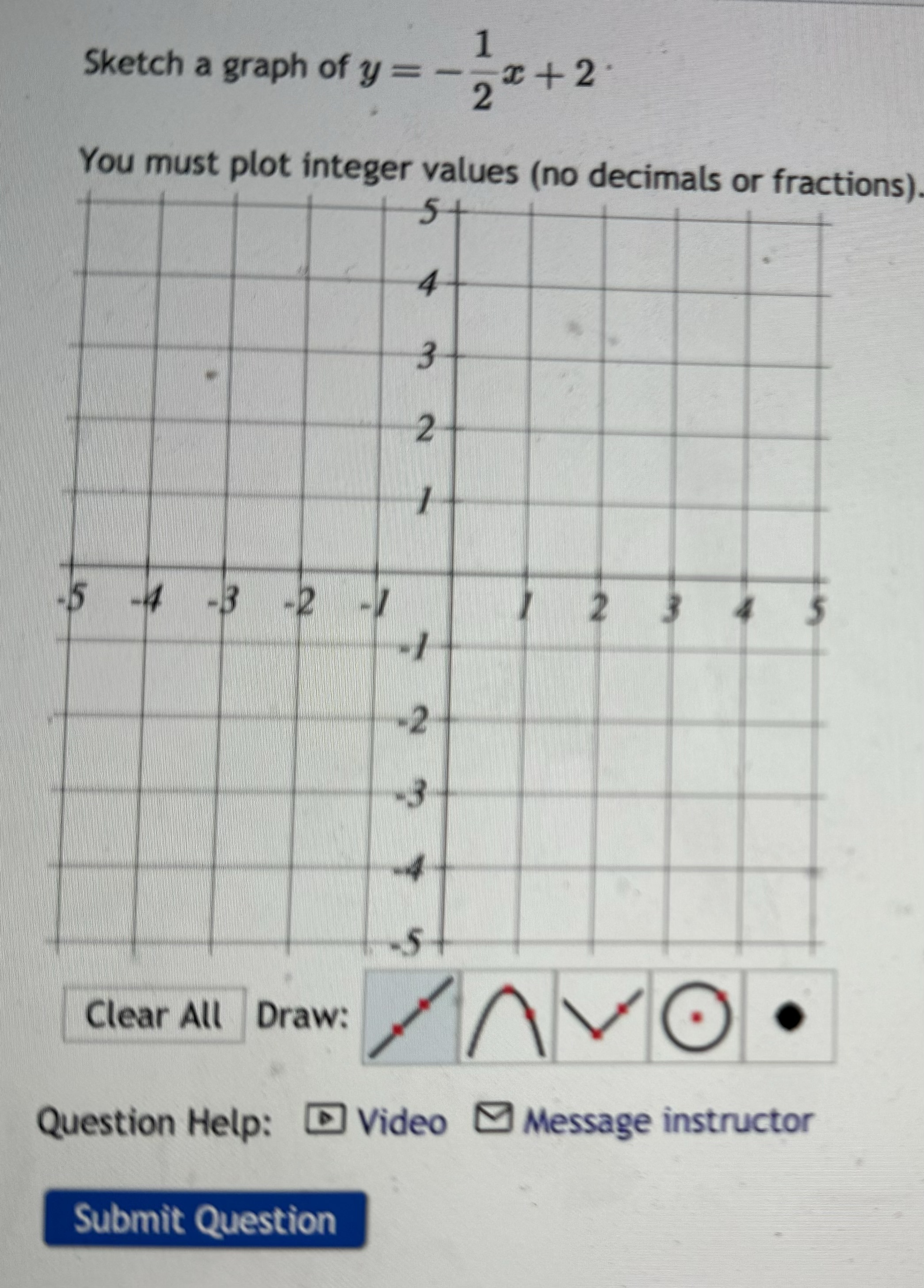 Solved Sketch a graph of y=-12x+2You must plot integer | Chegg.com