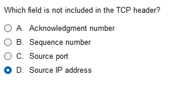 Solved Which field is not included in the TCP header?A. | Chegg.com