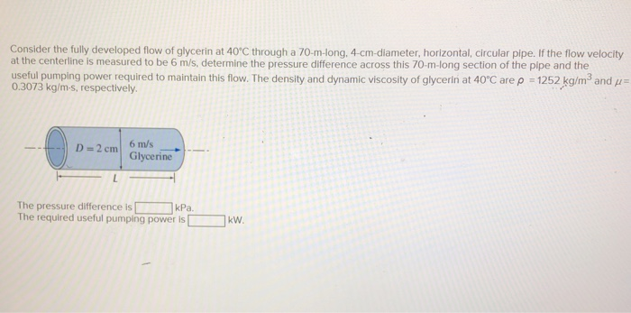 Solved Consider the fully developed flow of glycerin at 40°C | Chegg.com