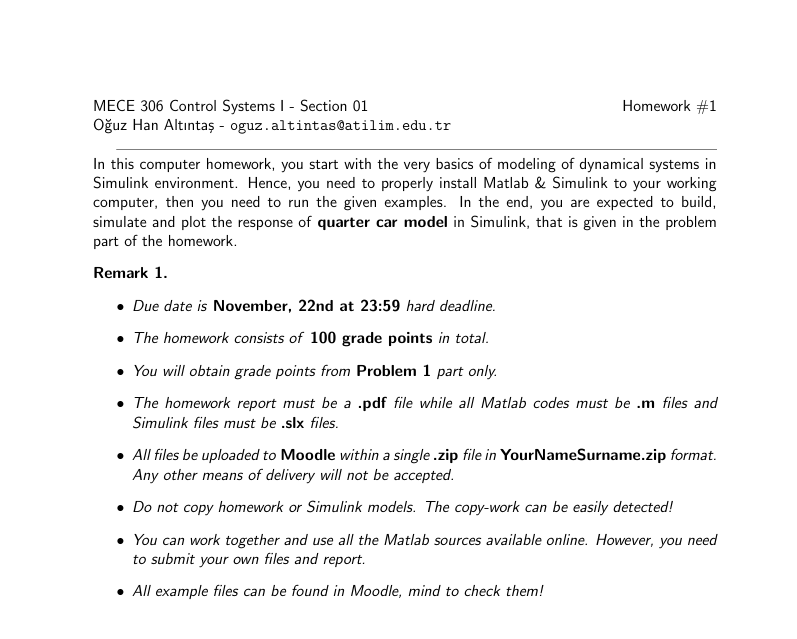 Solved MECE 306 ﻿Control Systems I - ﻿Section 01Oğuz Han | Chegg.com