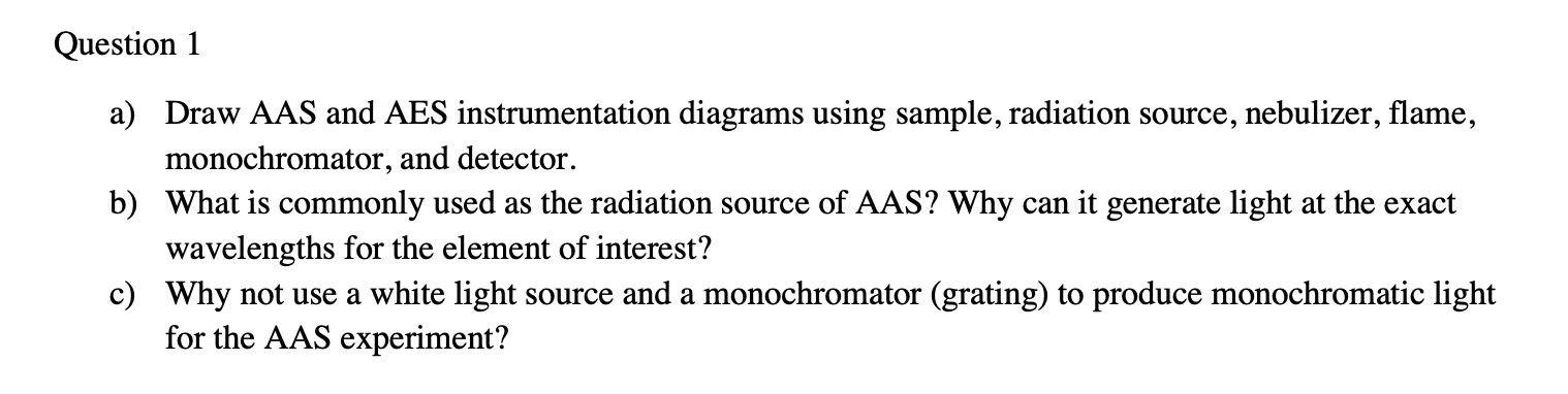 Solved a) Draw AAS and AES instrumentation diagrams using | Chegg.com