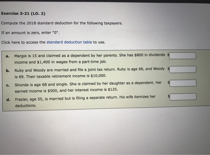 Solved Exercise 3-21 (LO. 2) Compute the 2018 standard | Chegg.com