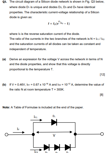 Solved Q3. The circuit diagram of a Silicon diode network is | Chegg.com
