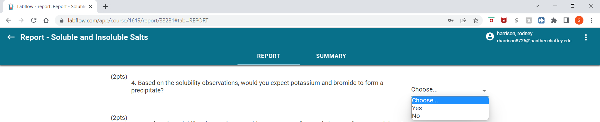 Solved Labllow - report: Report - Soluble x + S OS → Co • | Chegg.com