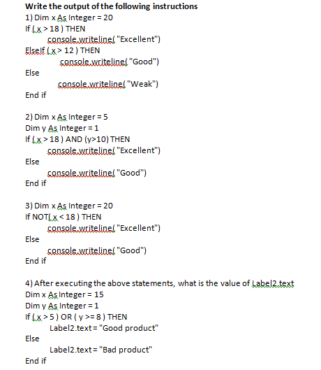 Solved Write the output of the following instructions 1) Dim | Chegg.com