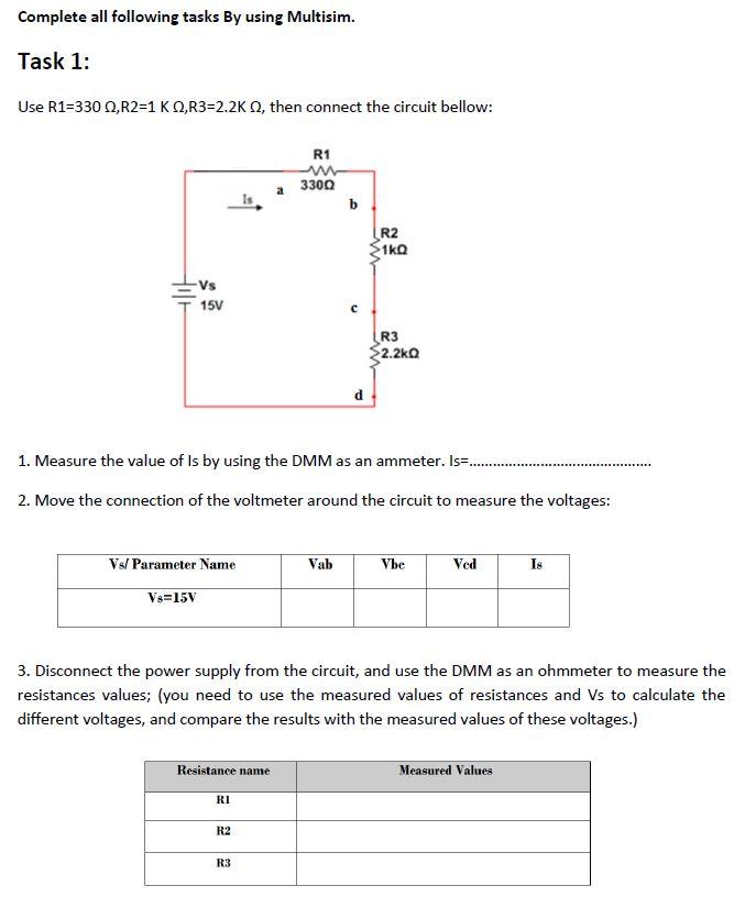 Solved Complete all following tasks By using Multisim. Task | Chegg.com