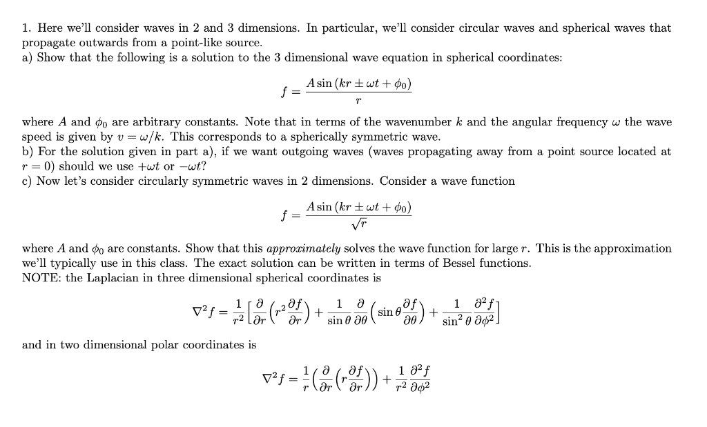 Solved 1. Here we'll consider waves in 2 and 3 dimensions. | Chegg.com